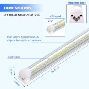 SZSKYING 8FT LED Shop Light Fixture,T8 Integrated Led Tube Lights White,120W 12000LM 6500K,High Output Clear Cover, V Shape 8 Foot LED Light Bulb,Garage Lighting for Workshop,Plug and Play (20 Pack)