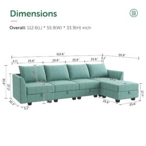 HONBAY Modular Sectional Couch with Reversible Chaise L-Shape Sofa 4-Seat Corner Couch Modular Sofa with Storage Seat, Bluish Grey