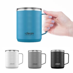 the clean hydration company insulated coffee tumbler | travel coffee mug | ceramic lined tumbler | iced coffee tumbler cup with lid | double wall vacuum (aqua, mug 12oz)