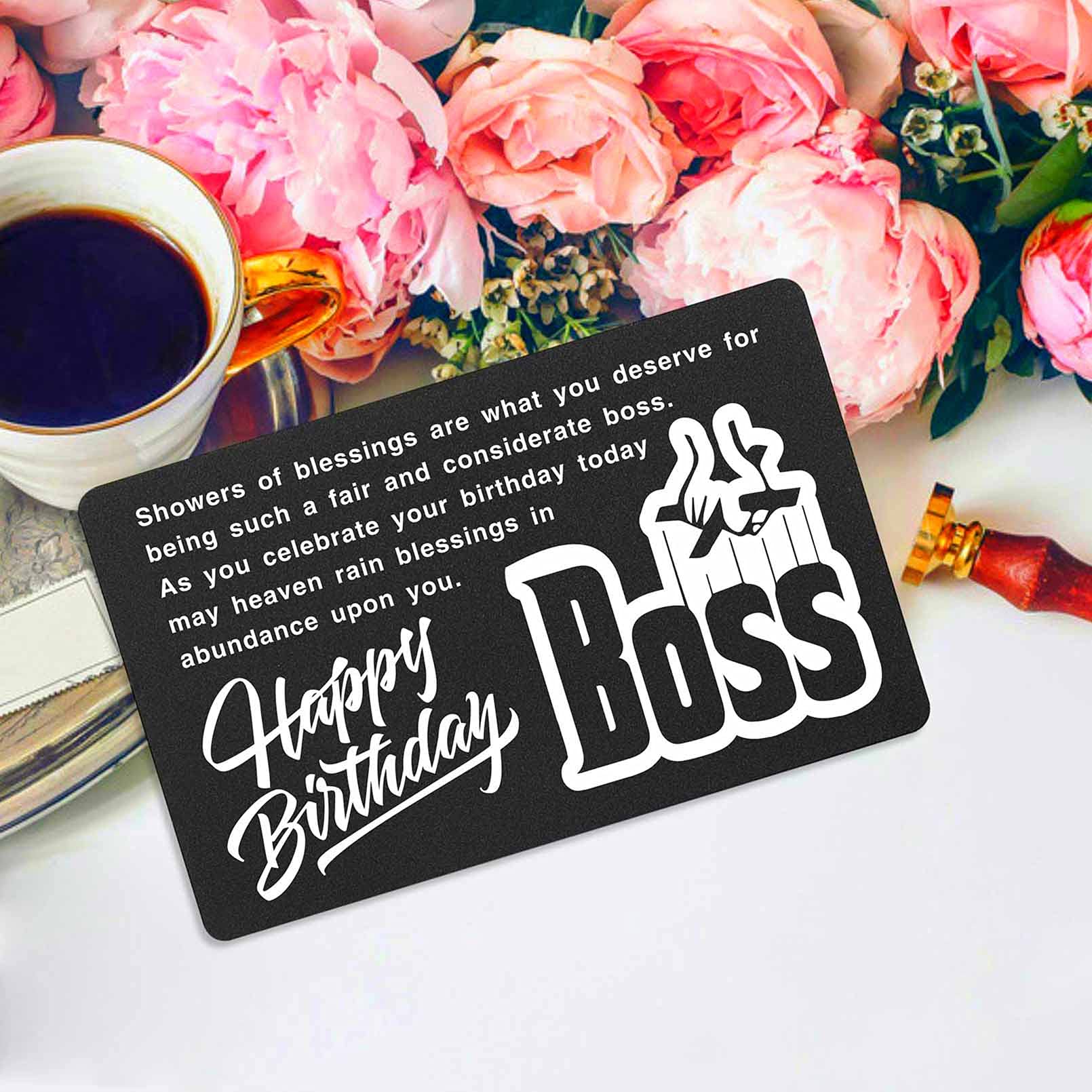 TGCNQ Boss Birthday Card Boss Birthday Gifts - Happy Birthday Boss Card Engraved Black Aluminum