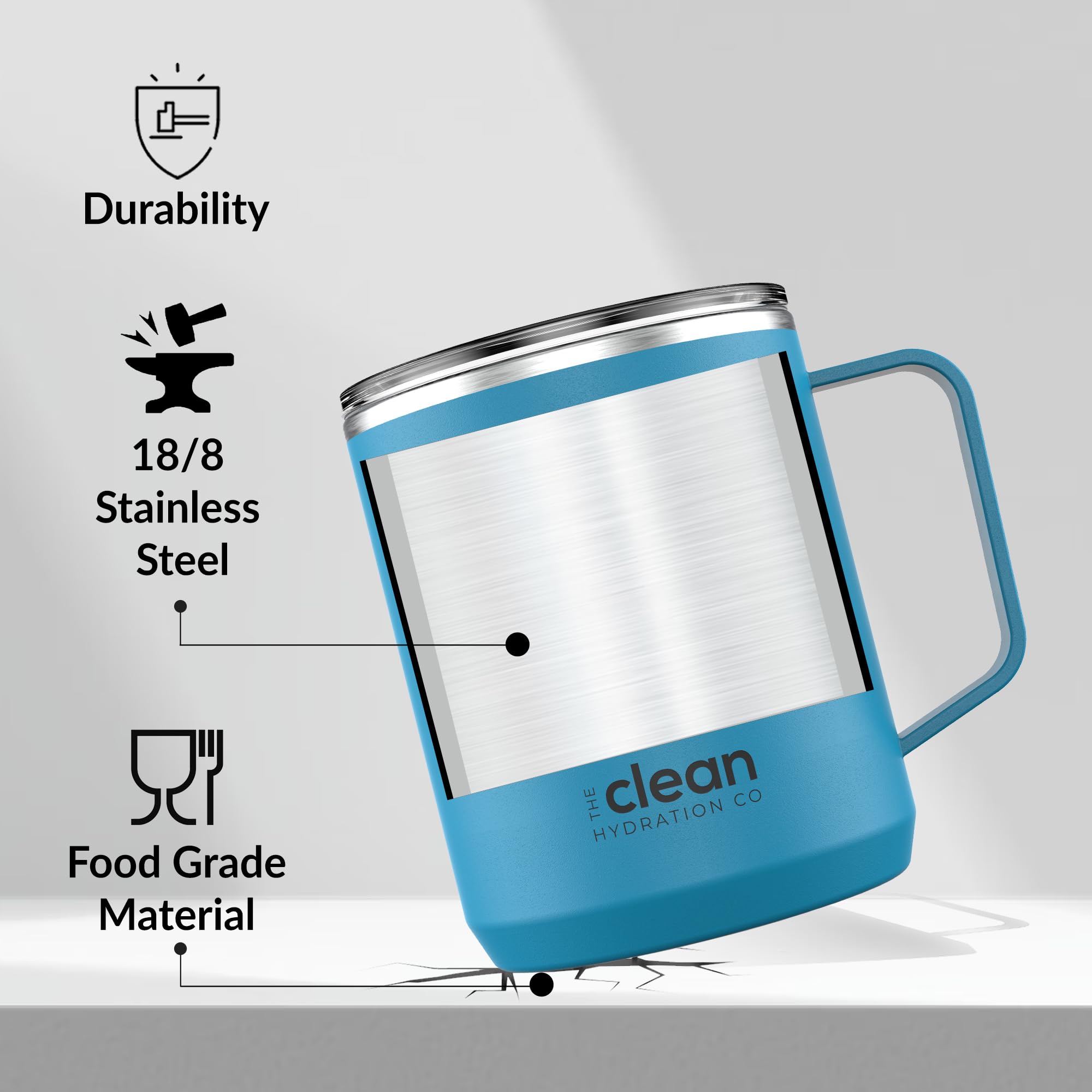 The Clean Hydration Company Insulated Coffee tumbler | Travel coffee mug | Ceramic Lined Tumbler | Iced Coffee Tumbler Cup with Lid | Double Wall Vacuum (Aqua, Mug 12oz)