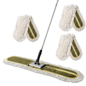 cleanhome 36" commercial dust mops with 4 washable microfiber mop pads for floor cleaning heavy duty hotel company household cleaning supplies for hardwood, tiles, marble floors