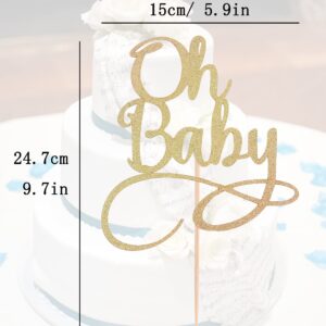 AHAORAY Oh Baby Cake Topper - Premium Gold Baby Birthday Party Cake Decoration Supplies, for Baby Shower/Gender Reveal Party/Baby Party Photo Booth Props