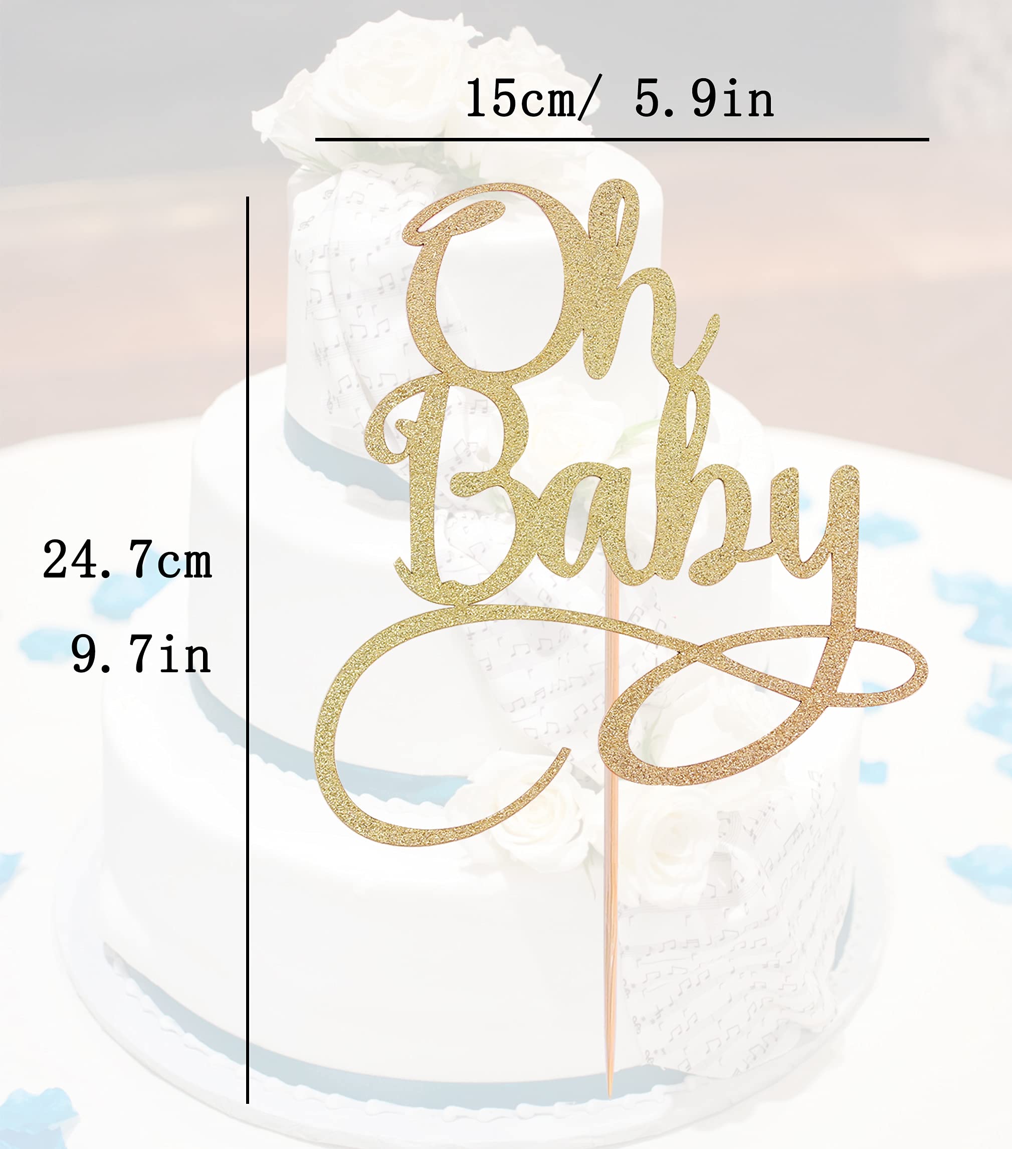 AHAORAY Oh Baby Cake Topper - Premium Gold Baby Birthday Party Cake Decoration Supplies, for Baby Shower/Gender Reveal Party/Baby Party Photo Booth Props