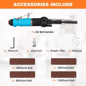 Air Belt Sander 3/8" x 13 inch Pneumatic Sander with 1/4" Air Inlet, Pneumatic Tool with 12pc Belts (40#,60#,80#,120#), Mini Air Belt Grinder Air Tool for Polishing Plastic Aluminium Iron Steel Metal