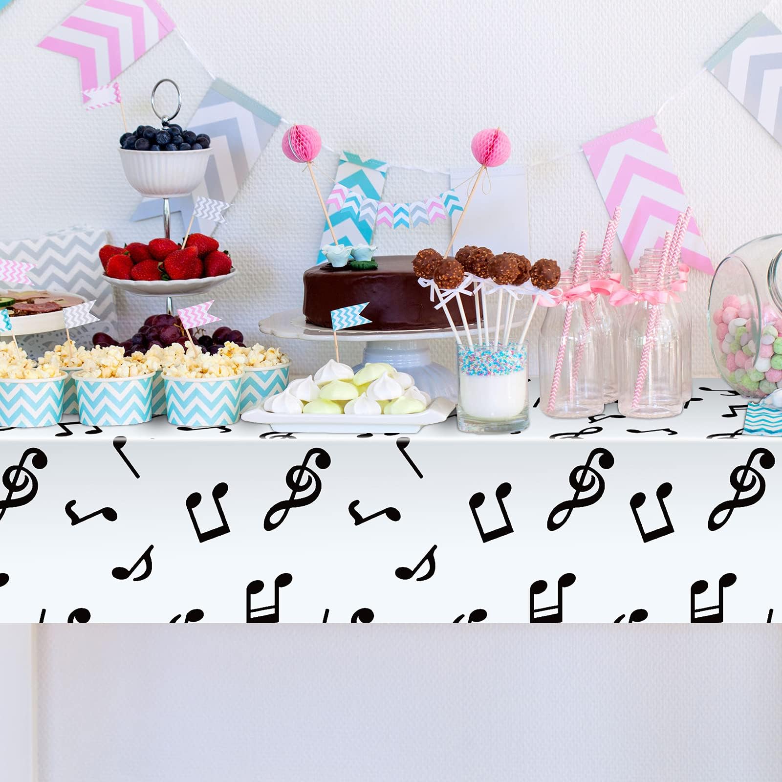 108 x 54 Inch Musical Notes Tablecover Musical Notes Plastic Tablecloth Disposable Table Cover Musical Notes Theme Birthday Party Decoration for Music Party Decoration Supplies (2 Pieces)