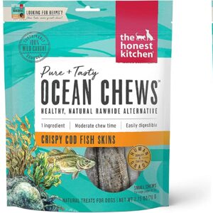 The Honest Kitchen 3 Pack of Crispy Cod Fish Skins Small Chews for Dogs, 2.75 Ounces Each, Single Ingredient