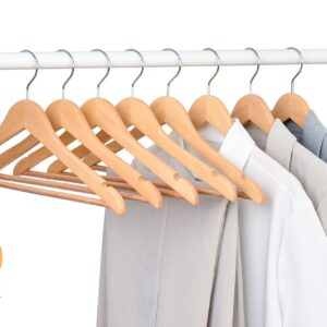 Amber Home 20 Pack 15" Natural Wooden Clothes Hangers for Woman, Teenager Clothing Hangers for Shirt Jacket, Solid Wood Dress Coat Hangers with Non Slip Pants Bar (Natural, 20)