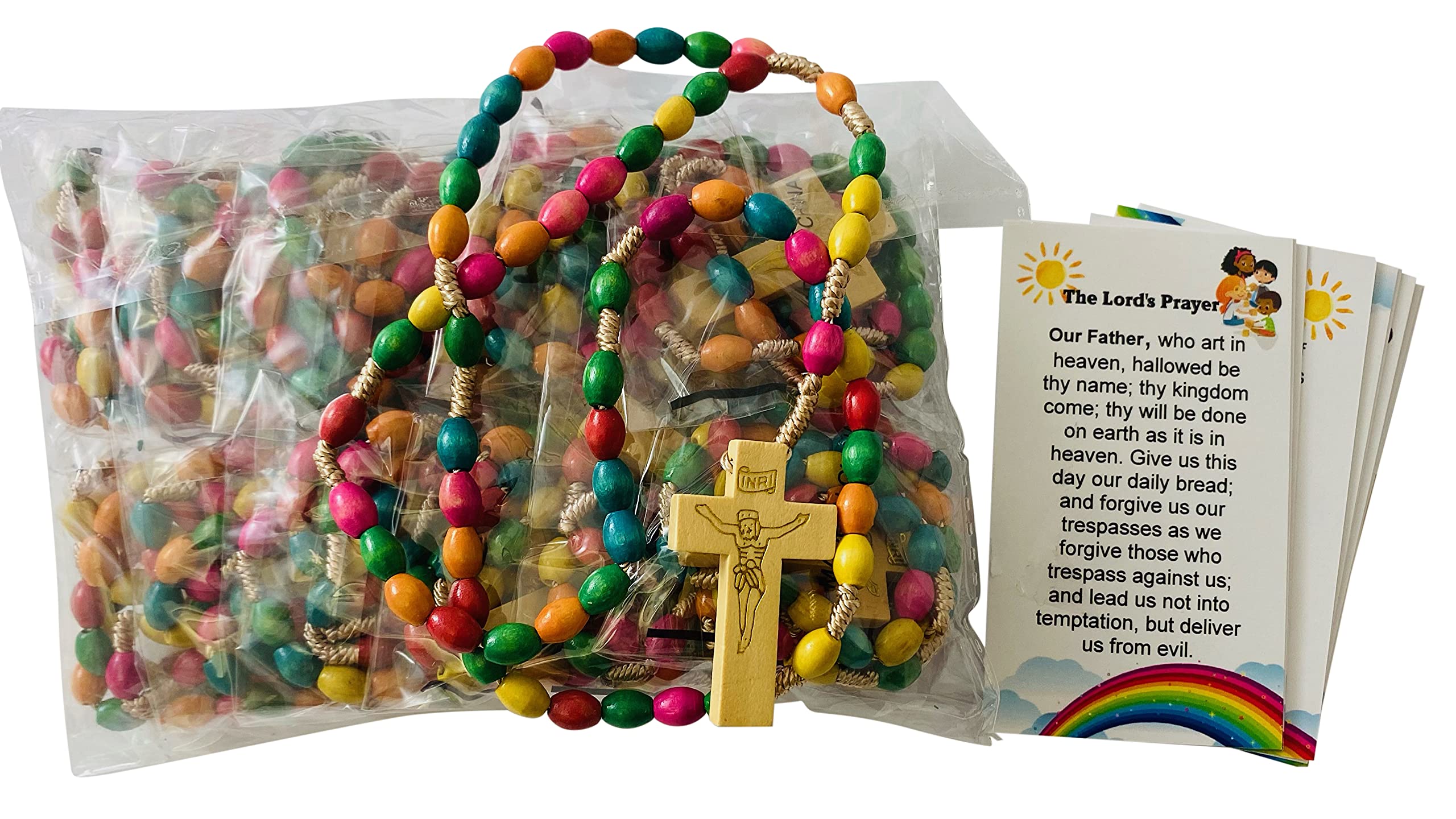 Westmon Works Children's Rosary Bulk Favors Lot Dozen Deluxe Set with Our Father Hail Mary Holy Cards, Pack of 12