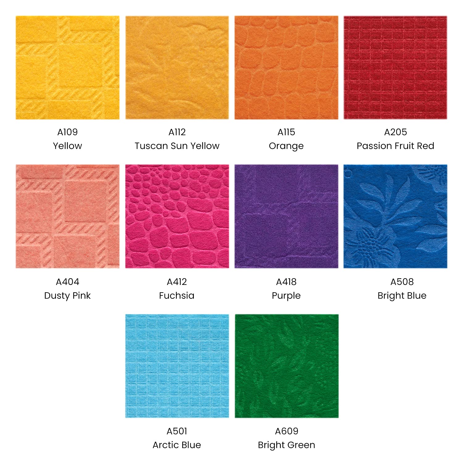 ARTEZA Craft Felt Sheets, 8.3 x 11.8 Inches, Set of 50, 5 Patterns, 10 Classic Colors, Stiff Non Woven Felt Fabric for Sewing and DIY Projects