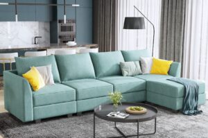 honbay modular sectional couch with reversible chaise l-shape sofa 4-seat corner couch modular sofa with storage seat, bluish grey