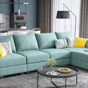 HONBAY Modular Sectional Couch with Reversible Chaise L-Shape Sofa 4-Seat Corner Couch Modular Sofa with Storage Seat, Bluish Grey