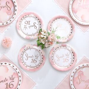 Rose Gold Sweet 16 Birthday Decorations for Girls - Serves 16 - Includes Sweet 16th Plates and Napkins Party Supplies Cups Cutlery for Sweet Sixteen Party