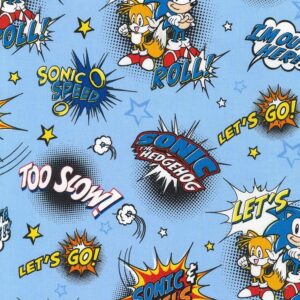 robert kaufman fabrics sonic the hedgehog action verbs blue