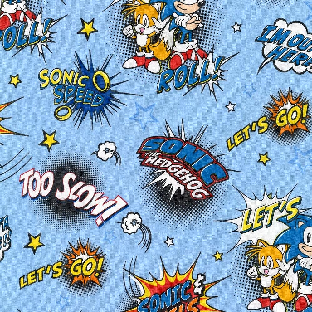 Robert Kaufman Fabrics Sonic the Hedgehog Action Verbs Blue