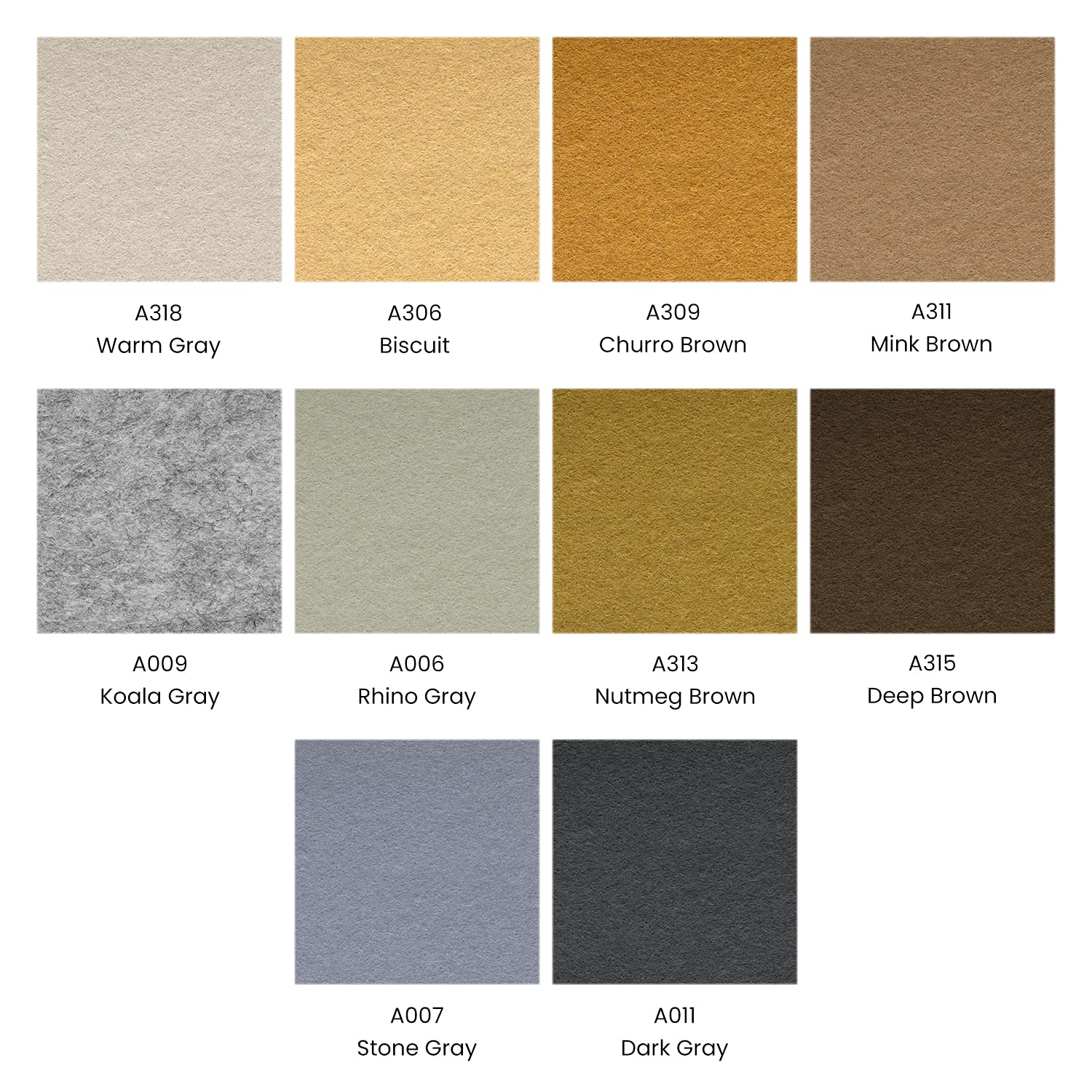 ARTEZA Craft Felt Sheets, 8.3 x 11.8 Inches, Set of 50, Brown and Gray Tones, Stiff Non Woven Felt Fabric for Sewing and DIY Projects