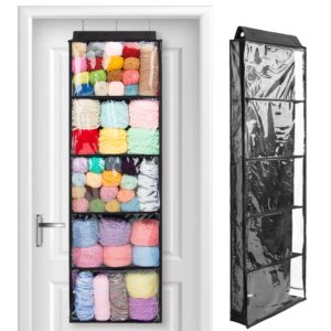 pacmaxi hanging yarn storage knitting organizer storage with 5 compartments, clear wall display bulky yarn organizer for knitting needles, crochet hooks(large size) (black)