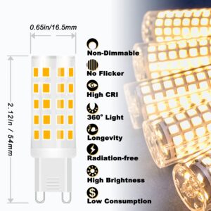 ALIDE G9 Led Bulbs 5W Replace 50 Watt 60 Watt Halogen Equivalent,2700K Soft Warm White, AC120V T4 G9 Bi-pin Led Bulbs for Chandelier Lighting,550LM,10Pack, Non-dimmable