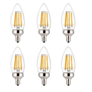 sunlite 40271 led edison b11 torpedo tip chandelier light bulb, 8.8 watts (75 w equivalent), 800 lumens, candelabra e12 base, dimmable, ul listed, title 20 compliant, 90 cri, 3000k warm white, 6 pack