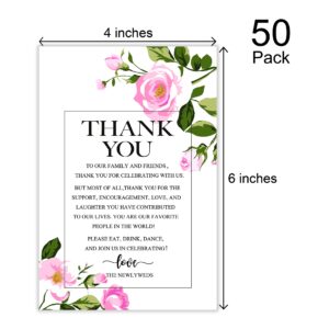 EKSPLODI Floral Thank You Place Setting Cards, Wedding Reception Thank You Cards, Table Centerpieces and Wedding Decorations, Wedding, Bridal, Engagement, Anniversary, 4x6 Inch, Pack of 50