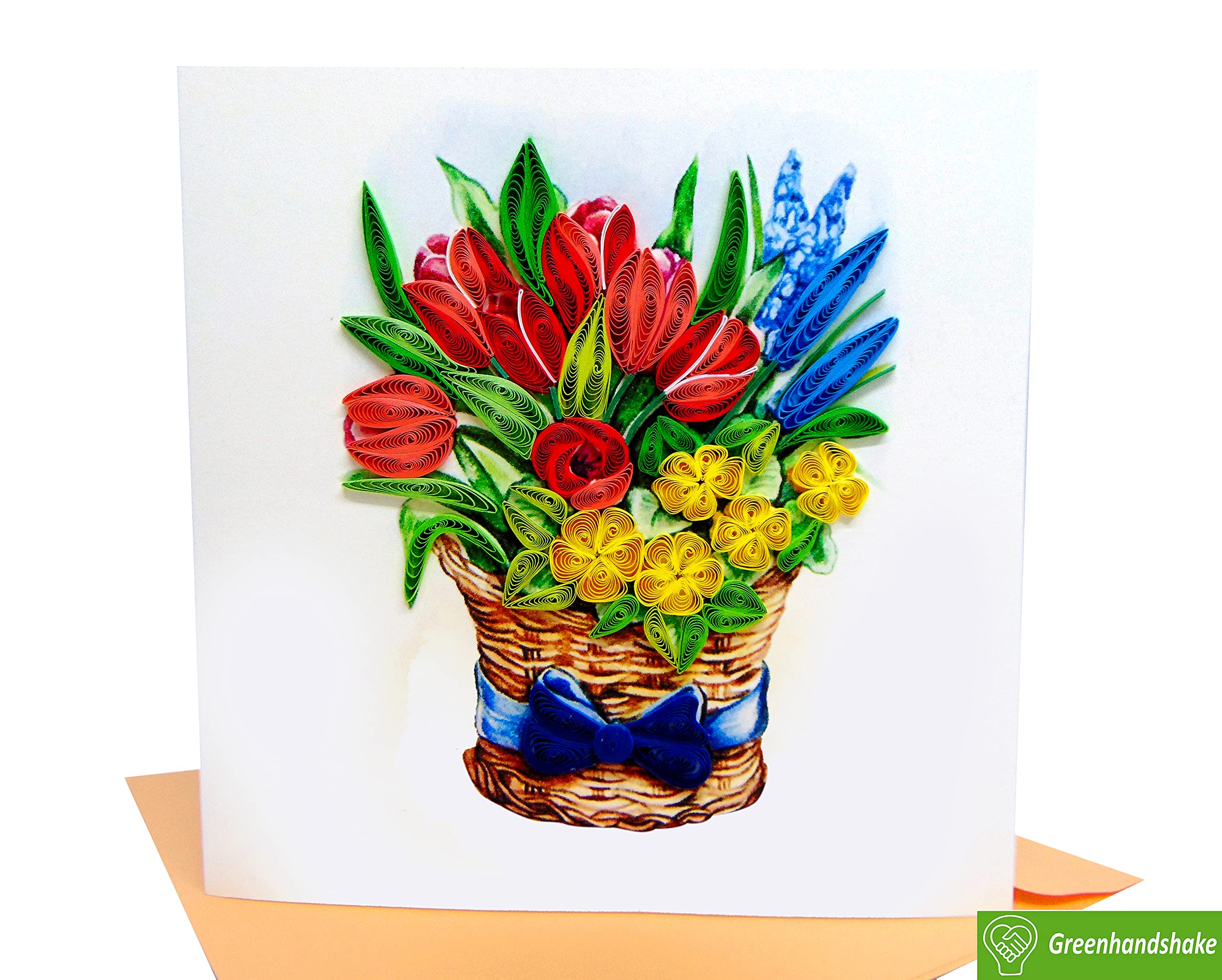 Mixed Flower basket, Quilling Card 3D,Unique Dedicated Handmade, Design Greeting Card for Birthday, Valentine's Day, Mothers Day, Spring, Fathers Day, Graduation, Wedding, All Occasion,6"x6"