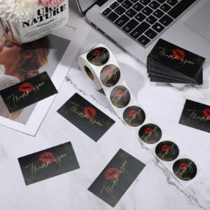 Zonon 600 Pcs Red Lip Thank You Cards and Stickers Set, 500 Pcs Thank You Round Sticker Kiss Envelope Seal 100 Pcs Kiss Appreciation Card, Thank You Roll Label and Card for Christmas Valentines Gift