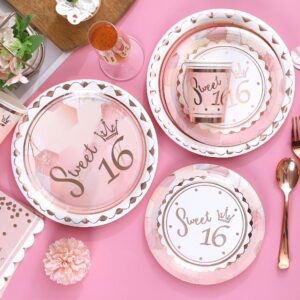 Rose Gold Sweet 16 Birthday Decorations for Girls - Serves 16 - Includes Sweet 16th Plates and Napkins Party Supplies Cups Cutlery for Sweet Sixteen Party