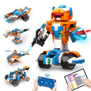 apitor robot x robot building kit, 12-in-1 programmable app rc robot/car robotics coding set, stem projects educational birthday gifts for boys girls kids aged 8-12 (600 pieces)