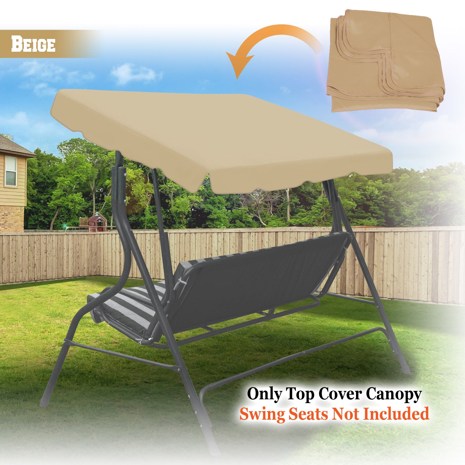 BenefitUSA Swing Canopy Cover ONLY 77"x43" - Polyester Top Replacement UV Block Sun Shade for Outdoor Garden Patio Yard Park Porch Seat Furniture (Beige)