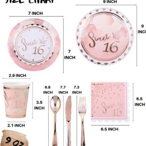 Rose Gold Sweet 16 Birthday Decorations for Girls - Serves 16 - Includes Sweet 16th Plates and Napkins Party Supplies Cups Cutlery for Sweet Sixteen Party