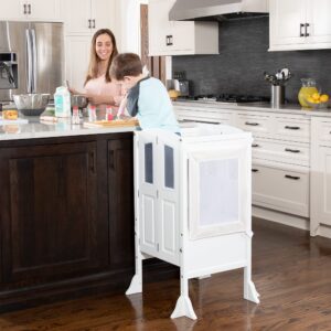 Martha Stewart Kitchen Helper® Stool by Guidecraft with 2 Keepers - White: Foldable, Wooden, Adjustable Height Tower for Toddlers | Kids' Learning Furniture