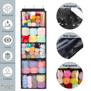 PACMAXI Hanging Yarn Storage Knitting Organizer Storage with 5 Compartments, Clear Wall Display Bulky Yarn Organizer for Knitting Needles, Crochet Hooks(Large Size) (black)