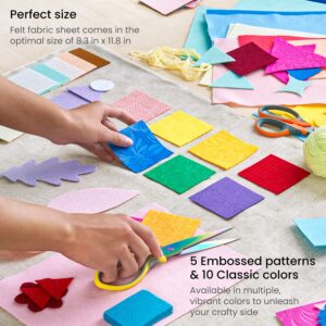 ARTEZA Craft Felt Sheets, 8.3 x 11.8 Inches, Set of 50, 5 Patterns, 10 Classic Colors, Stiff Non Woven Felt Fabric for Sewing and DIY Projects