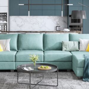 HONBAY Modular Sectional Couch with Reversible Chaise L-Shape Sofa 4-Seat Corner Couch Modular Sofa with Storage Seat, Bluish Grey