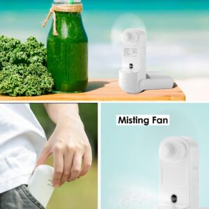 HonHey Handheld Fan Misting Fan, 3 in 1 Hand Fan, Portable, Foldable Personal Mini Fan with Rechargeable Battery Operated and 3 Adjustable Speed[6-13-20 Working Hours] for Girls Women Travelling