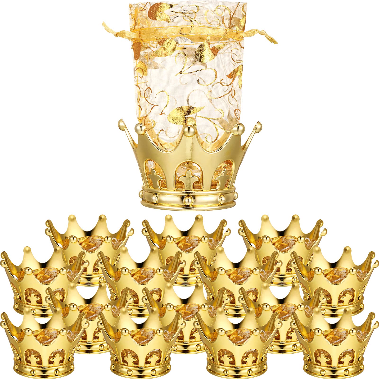 Gold Fillable Crown Goblet with Pouch for Candy Chocolate Cake Dessert Storage Decoration for Wedding Birthday Party(15 Pieces)