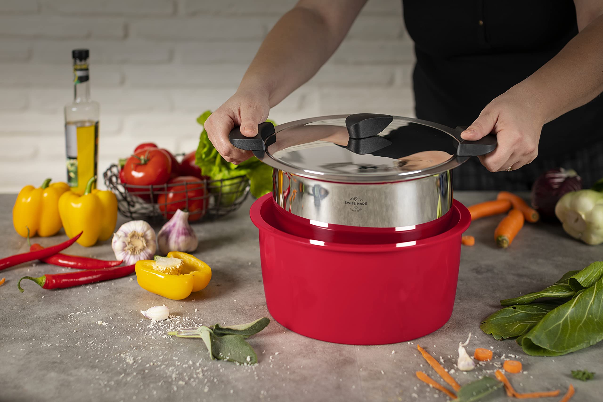 KUHN RIKON Hotpan Serving Casserole Pot, 3 Litre/22 cm, Red