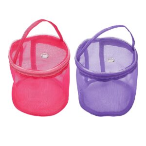 nbeads 2 pcs empty mesh yarn bags, portable knitting bag organza storage cases tote bags crochet thread sewing accessories for yarn storage (fuchsia and purple)