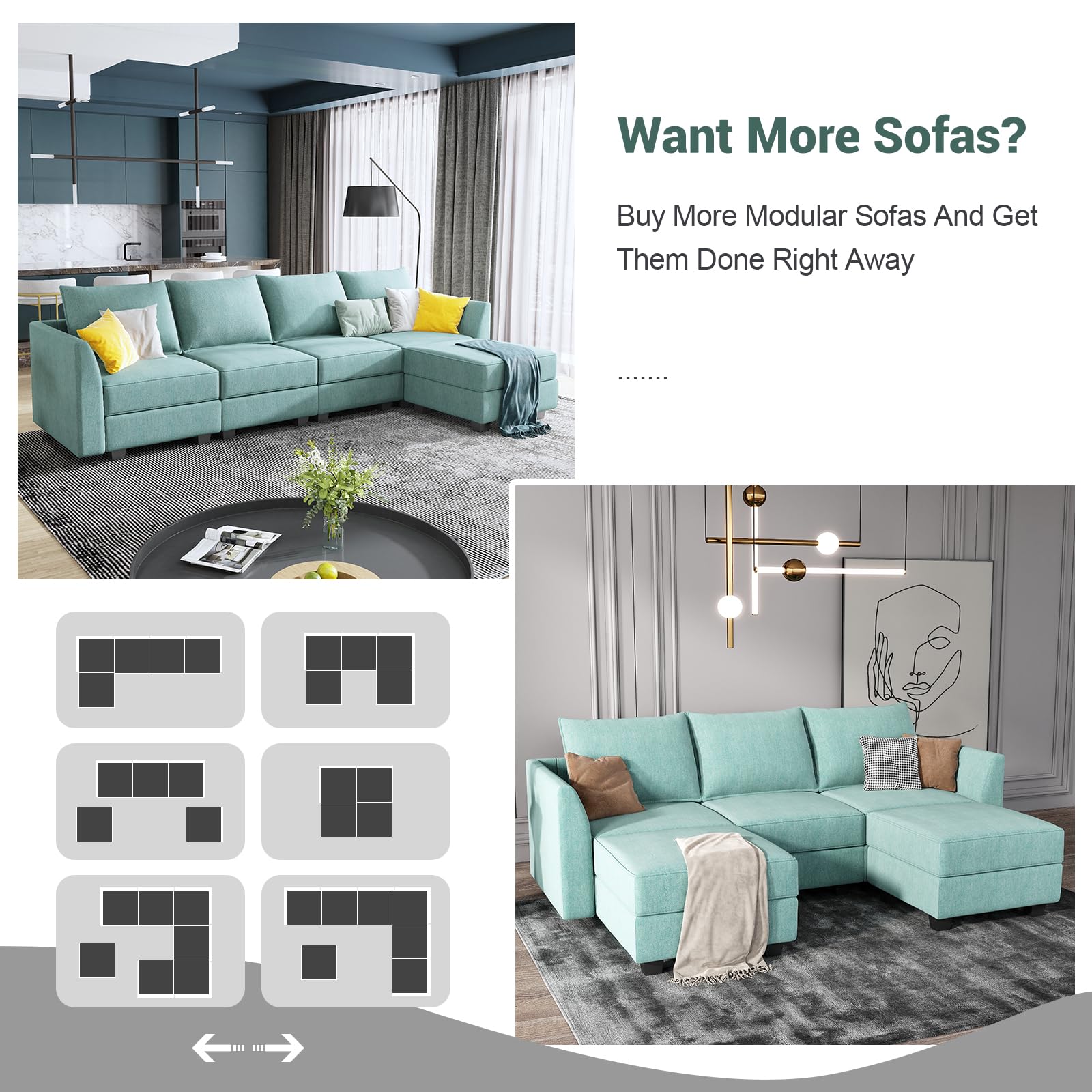 HONBAY Modular Sectional Couch with Reversible Chaise L-Shape Sofa 4-Seat Corner Couch Modular Sofa with Storage Seat, Bluish Grey