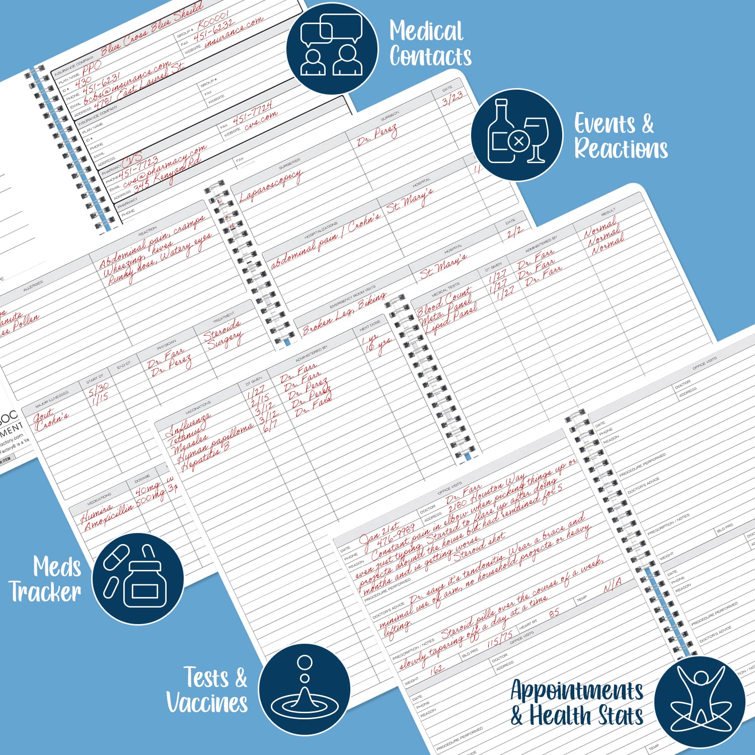 BookFactory Personal Medical Journal/My Medical History Logbook/Daily Medications Log Book/Medicine, Treatment, Doctor Visit Tracking Records - Wire-O, 100 Pages 6" x 9" (JOU-100-69CW-PP-(Medical))