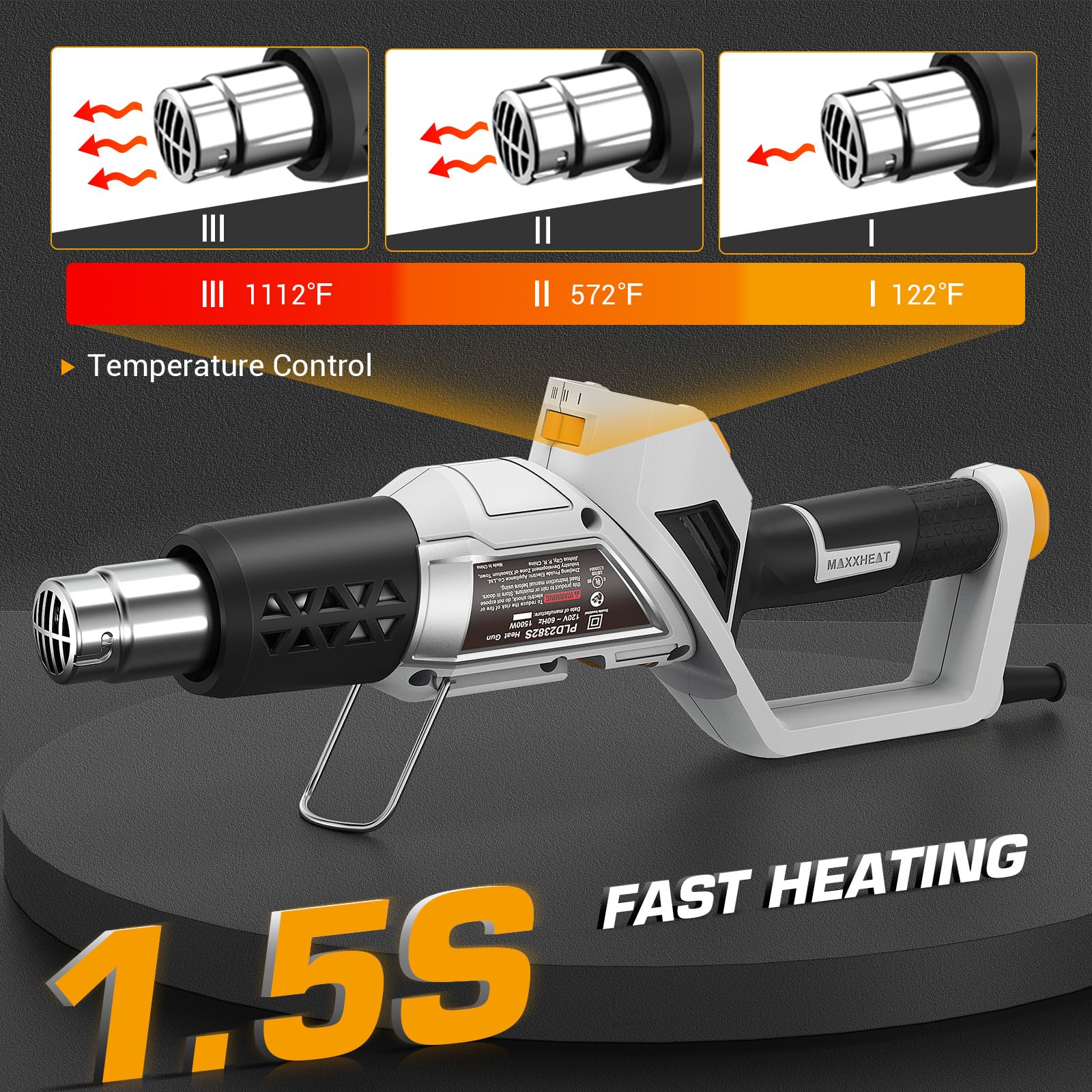 BATAVIA Heat Gun, 2 in 1 Fast Heating Hot Air Gun 1500W 122℉~1112℉(50°C~600°C) Overheat Protection for Crafts, Shrink Tubing, Epoxy Resin, Vinyl Wrap, Soldering, Candle Making PLD2382S