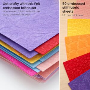 ARTEZA Craft Felt Sheets, 8.3 x 11.8 Inches, Set of 50, 5 Patterns, 10 Classic Colors, Stiff Non Woven Felt Fabric for Sewing and DIY Projects