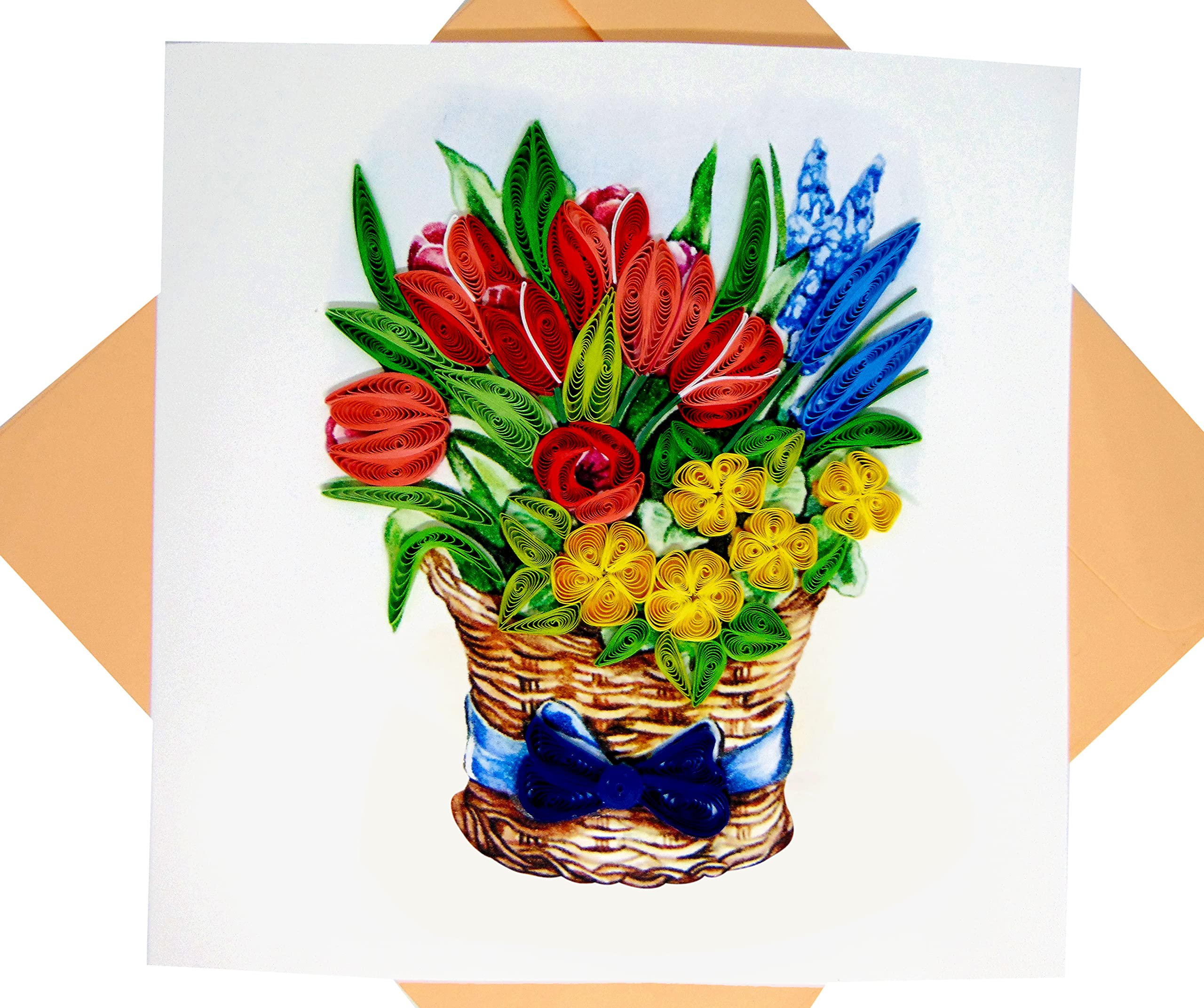 Mixed Flower basket, Quilling Card 3D,Unique Dedicated Handmade, Design Greeting Card for Birthday, Valentine's Day, Mothers Day, Spring, Fathers Day, Graduation, Wedding, All Occasion,6"x6"