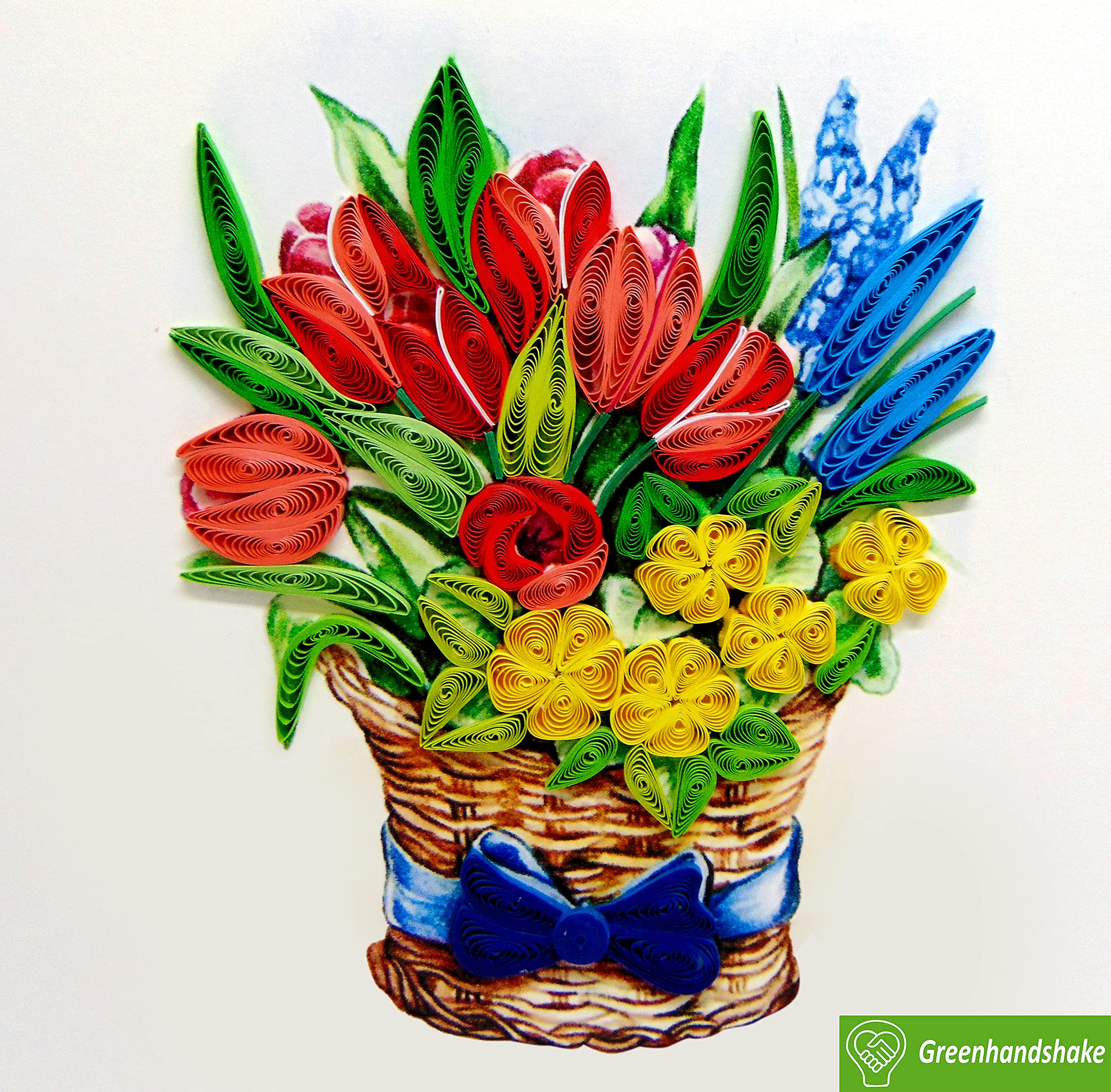 Mixed Flower basket, Quilling Card 3D,Unique Dedicated Handmade, Design Greeting Card for Birthday, Valentine's Day, Mothers Day, Spring, Fathers Day, Graduation, Wedding, All Occasion,6"x6"