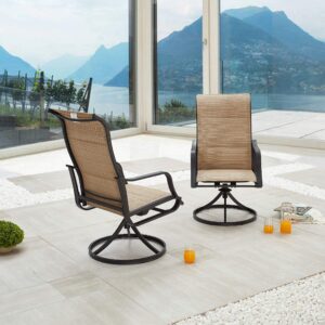 LOKATSE HOME Patio Dining Chair Swivel Set of 2 Outdoor Textilene Fabric with Metal Frame, Beige