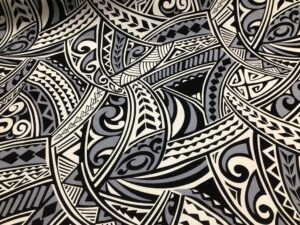 gray tribal hawaiian print fabric sold by the yard