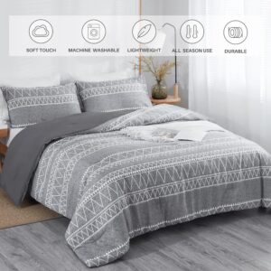 Atarashi Grey Comforter Set Queen, Soft Microfiber Reversible Gray Boho Down Alternative Comforter Set for Queen Bed- 3 Pieces (1 Solid Comforter + 2 Pillowcases), Bedding Duvet Set 90"x 90"