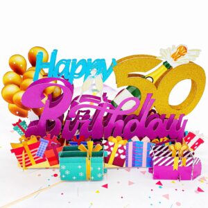 liif 50th birthday 3d greeting pop up card, happy 50th birthday card for women, men, husband - balloon, champagne, funny, fifty, celebration| with message note & envelop | size 8" x 6"