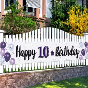 laskyer happy 10th birthday decorations,10th purple balloon large birthday hanging banner sign,cheers to ten years old bday party supplies.