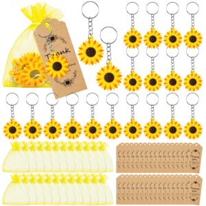 osnie 60 pcs sunflower party favors include keychains organza bags thank you kraft tags, cutie sunflower ornament keychains pendants hanging return gifts for spring birthday bridal wedding baby shower